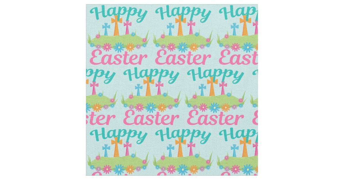Beautiful Happy Easter Religious Fabric | Zazzle