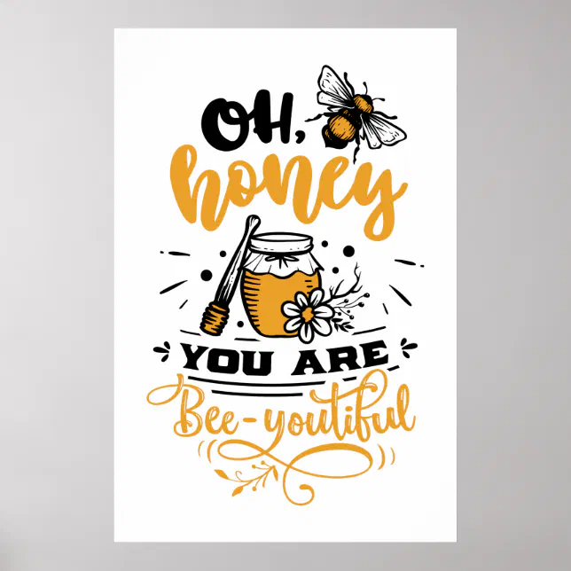 beautiful honey bee word art poster | Zazzle
