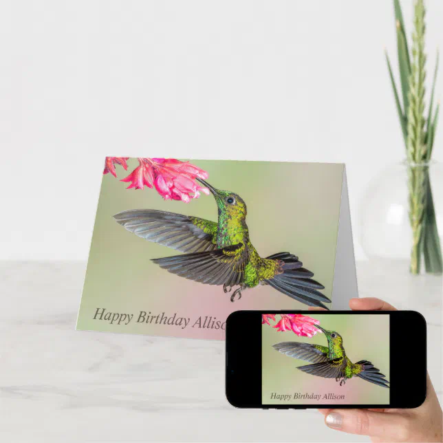 Beautiful Hummingbird Personalized Happy Birthday Card | Zazzle