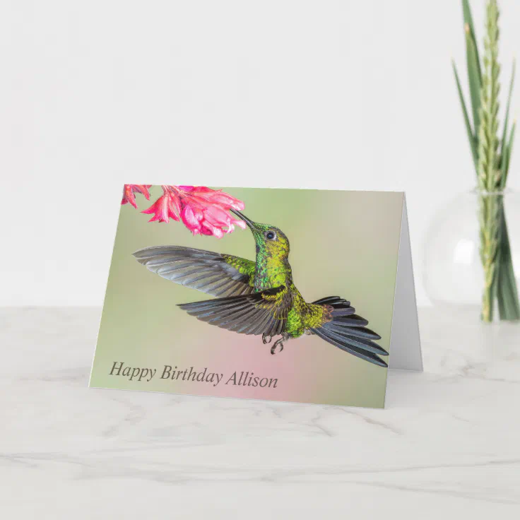 Beautiful Hummingbird Personalized Happy Birthday Card | Zazzle