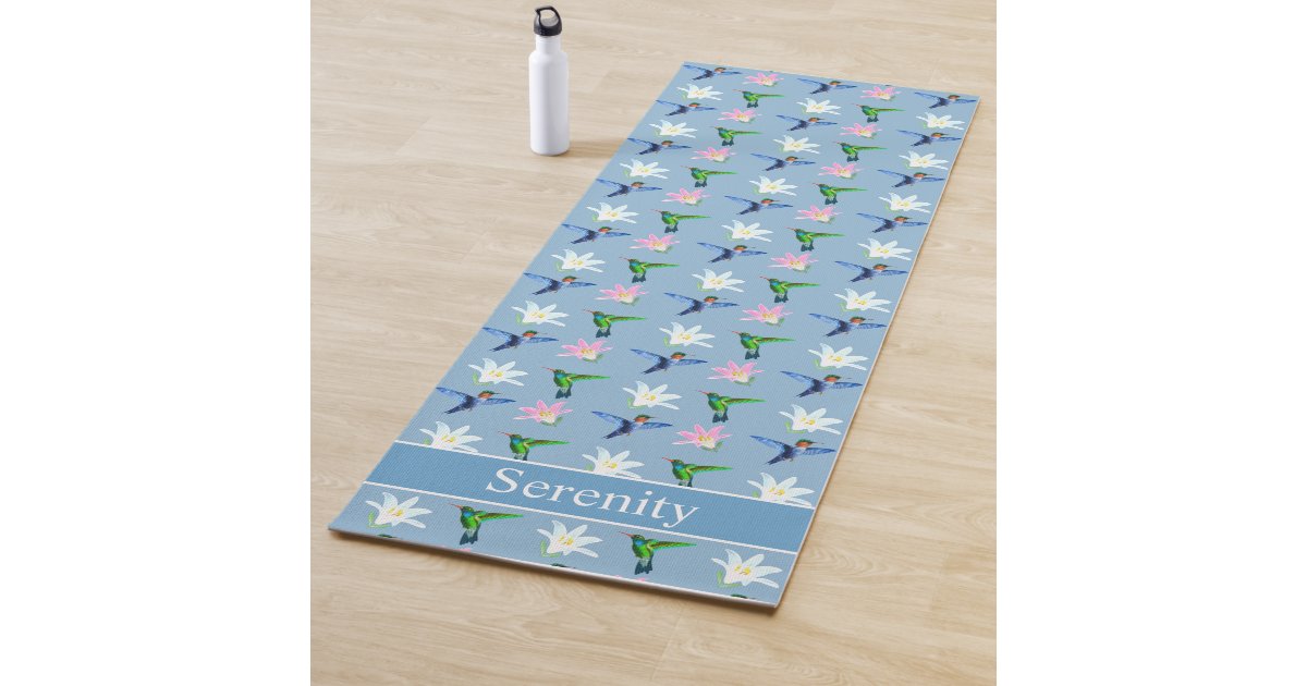 Beautiful Hummingbirds & Flowers on Light Blue Yoga Mat | Zazzle