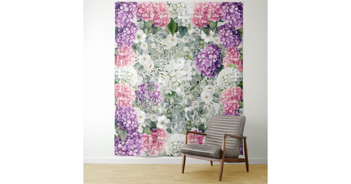 Beautiful Hydrangeas & Eucalyptus Photo Backdrop | Zazzle