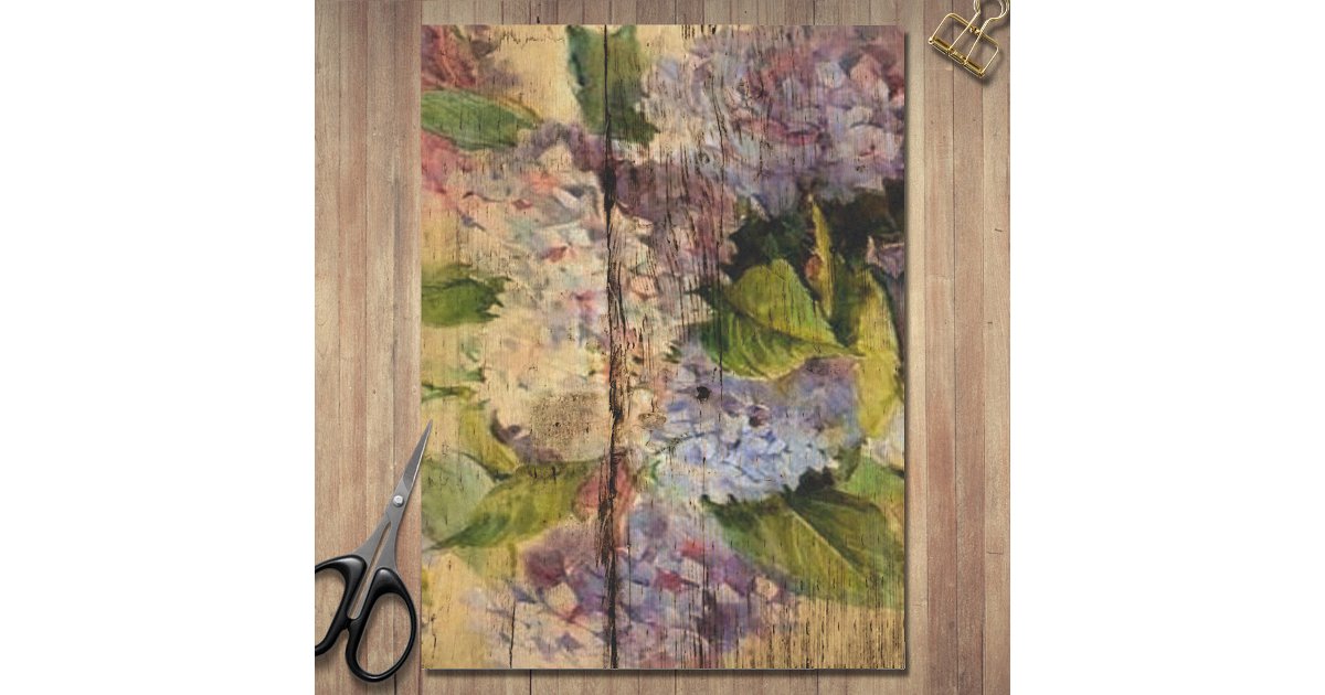 Beautiful Hydrangeas Painted on Rustic Wood Tissue Paper | Zazzle
