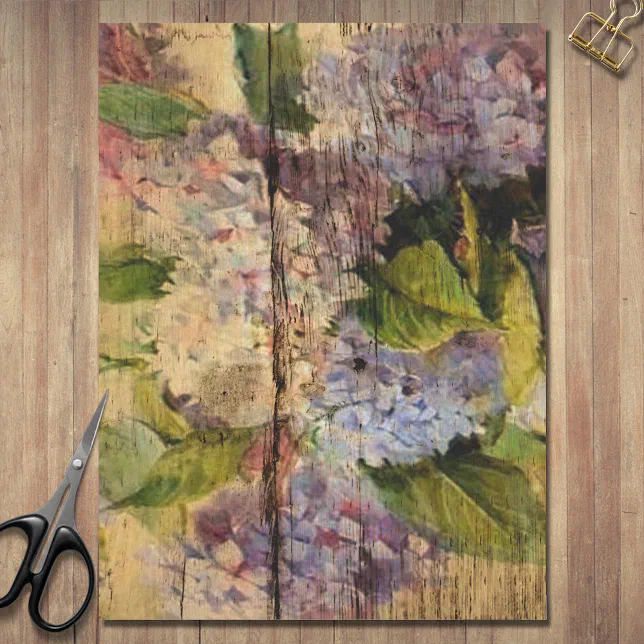 Beautiful Hydrangeas Painted on Rustic Wood Tissue Paper | Zazzle