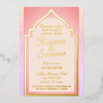 Beautiful Indian Mimosas and Samosas Bridal Brunch Foil Invitation | Zazzle
