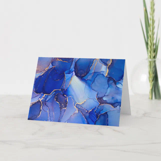 Beautiful Indigo Blue and Gold Abstract Note Card | Zazzle