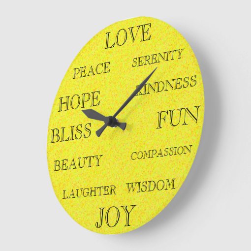 Beautiful Inspirational Words Design Yellow Large Clock | Zazzle