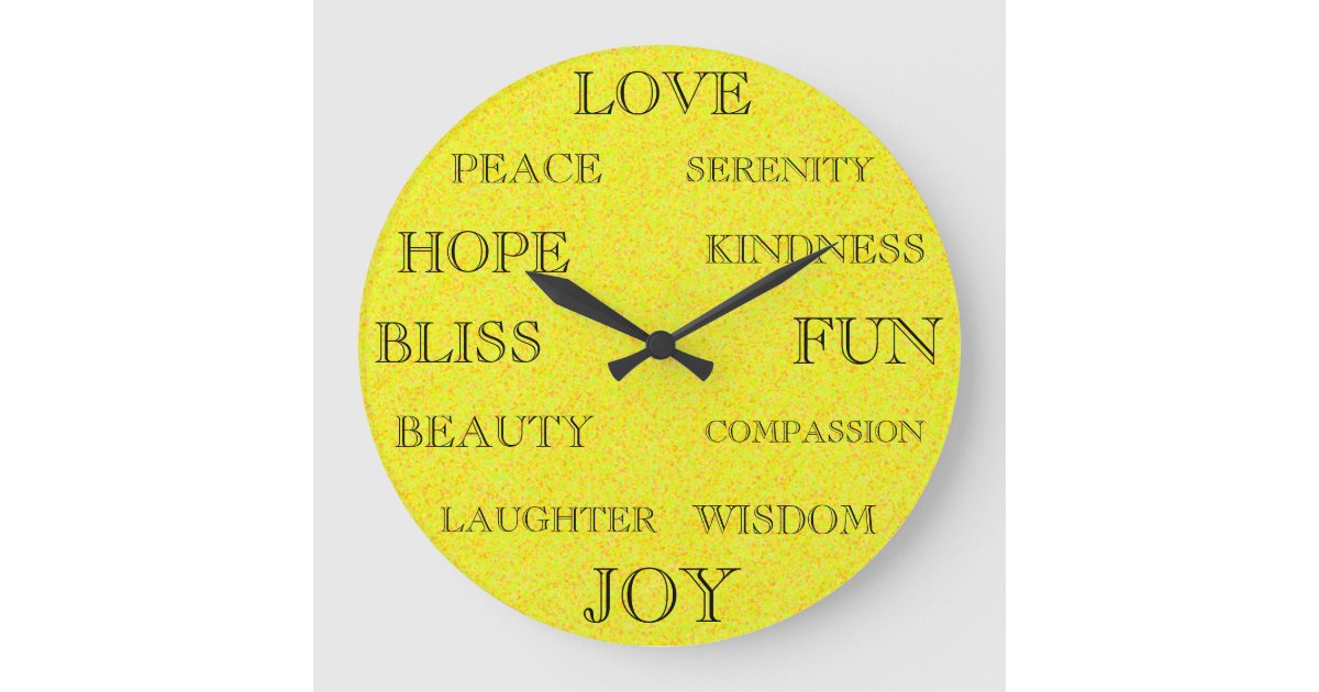 Beautiful Inspirational Words Design Yellow Large Clock | Zazzle