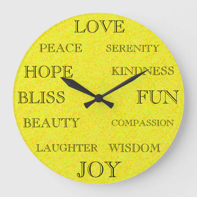 Beautiful Inspirational Words Design Yellow Large Clock | Zazzle