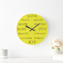 Beautiful Inspirational Words Design Yellow Large Clock | Zazzle
