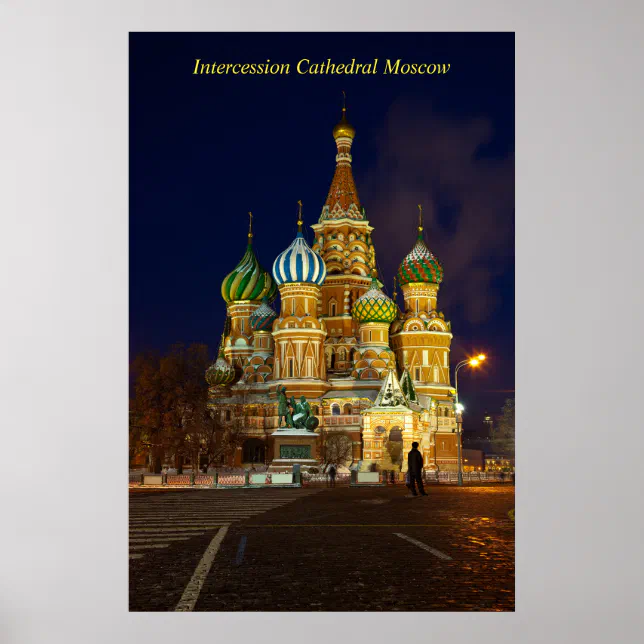 Beautiful Intercession Cathedral Moscow at Night Poster | Zazzle