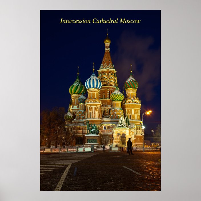 Beautiful Intercession Cathedral Moscow at Night Poster | Zazzle.com