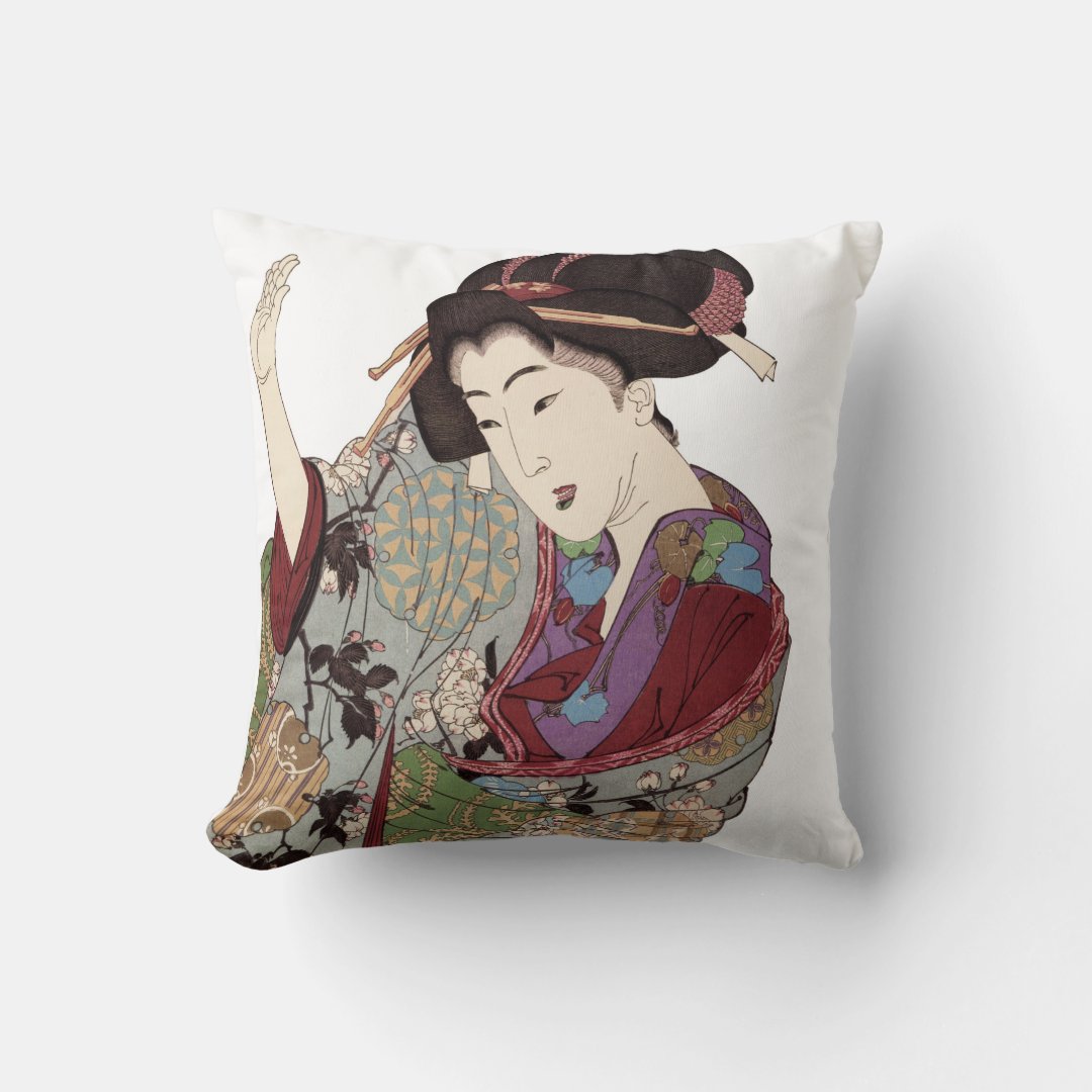 Beautiful Japanese Geisha Design Throw Pillows | Zazzle