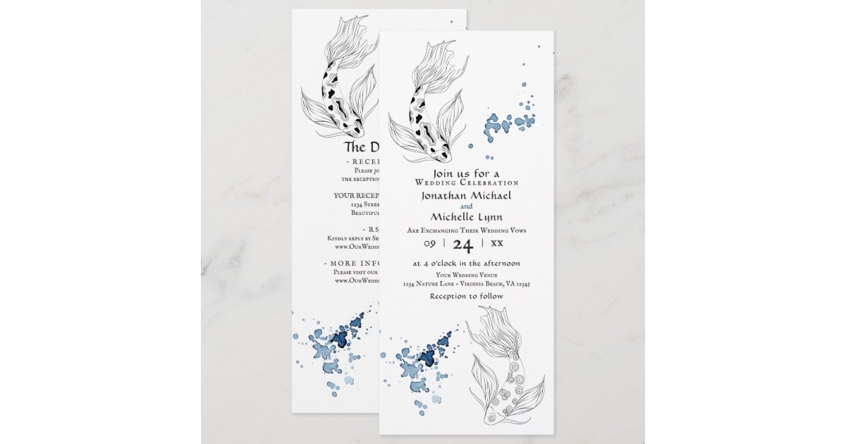 Beautiful Japanese Koi Fish All In One Wedding Invitation | Zazzle