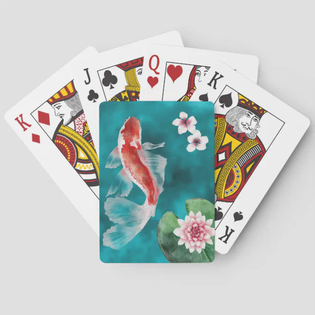 Beautiful Japanese Koi Fish, Cherry Blossoms Japan Poker Cards | Zazzle