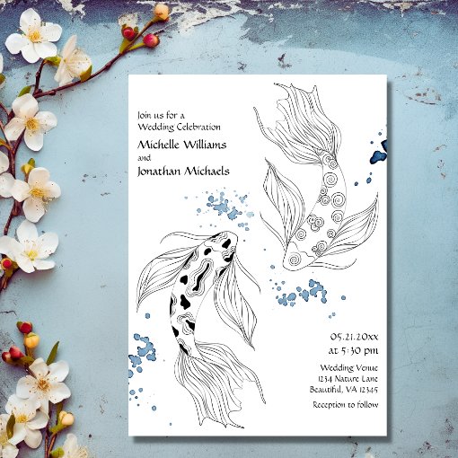 Beautiful Japanese Koi Fish Modern Wedding Invitation | Zazzle