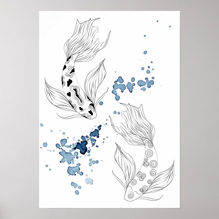 Beautiful Japanese Koi Fish Swimming Poster | Zazzle