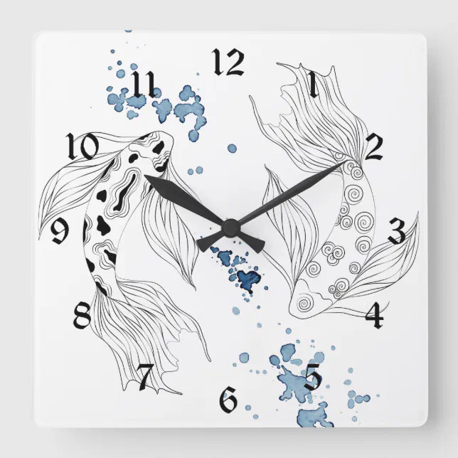 Beautiful Japanese Koi Fish Swimming Square Wall Clock | Zazzle