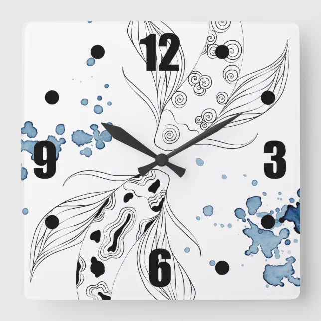 Beautiful Japanese Koi Fish Swimming Square Wall Clock | Zazzle
