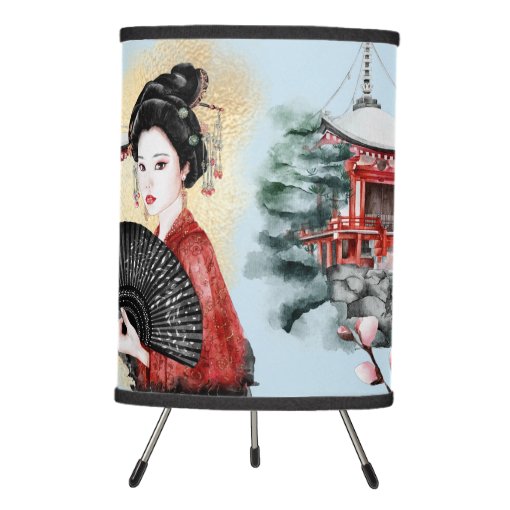 Beautiful Japanese Pagoda Geisha Girl Tripod Lamp | Zazzle