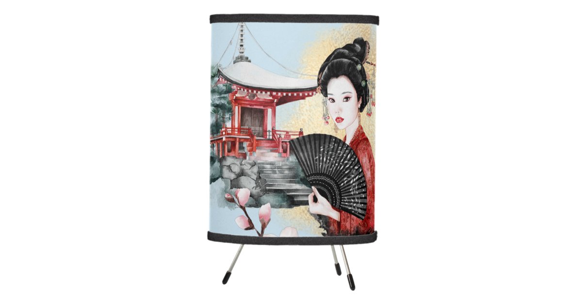 Beautiful Japanese Pagoda Geisha Girl Tripod Lamp | Zazzle