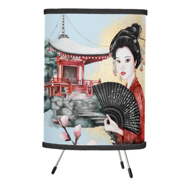 Beautiful Japanese Pagoda Geisha Girl Tripod Lamp | Zazzle