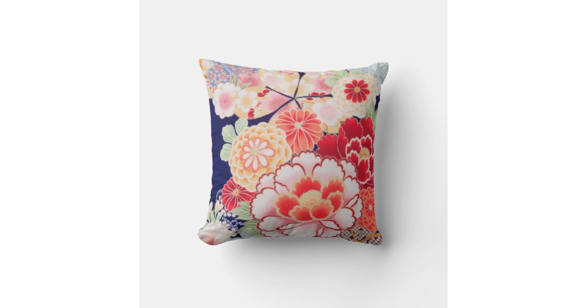 Beautiful Kimono Fine Floral Vintage Japanese Throw Pillow | Zazzle