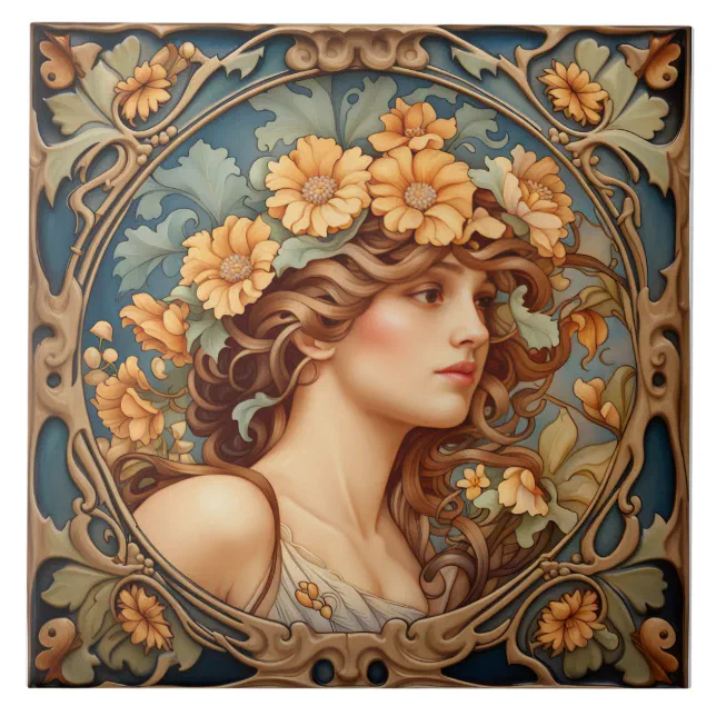 beautiful lady portuguese art ceramic tile | Zazzle