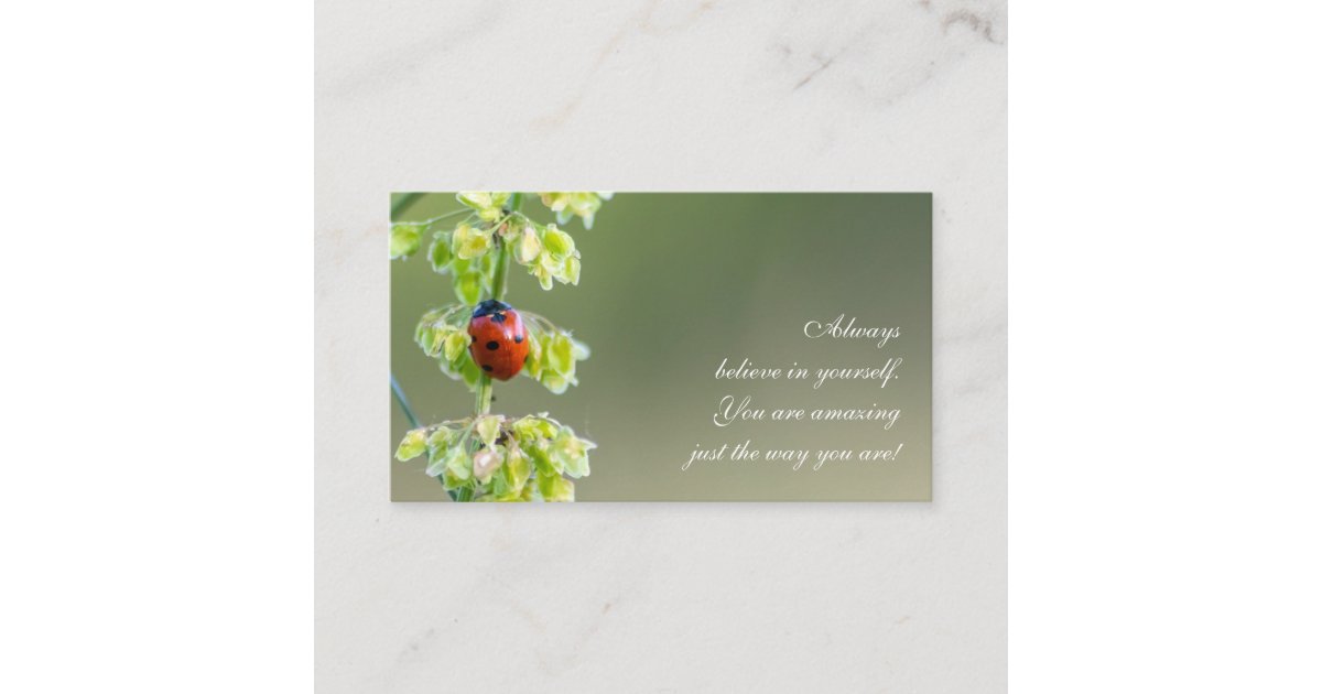 Beautiful ladybug with motivational quote business card | Zazzle