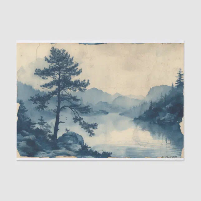 Beautiful Landscape with a still, glassy river Tissue Paper | Zazzle