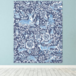 Beautiful Large Blue White Woodland Animal Pattern Canvas Print | Zazzle