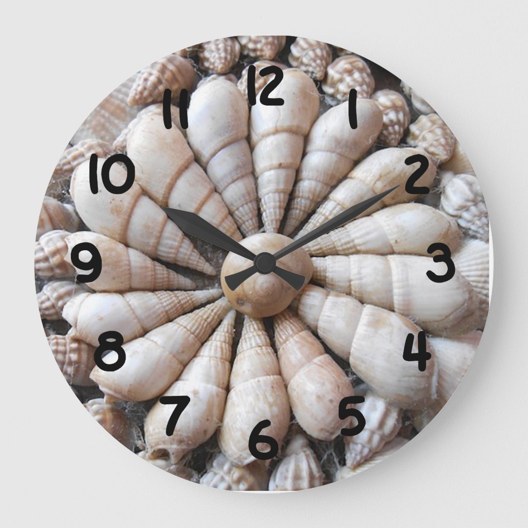 Beautiful Large Seashell Round Wall Clock | Zazzle