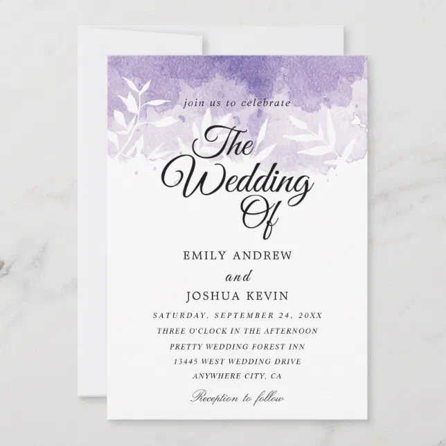 beautiful light purple wedding invitation | Zazzle