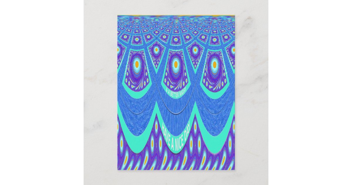 Beautiful Lovely Cyan Blue batik Print vector Art Postcard | Zazzle