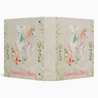 Beautiful Magical Fairy Unicorn Flowers 3 Ring Binder | Zazzle