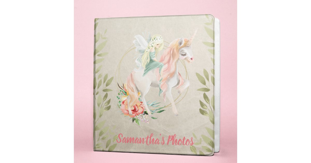 Beautiful Magical Fairy Unicorn Flowers 3 Ring Binder | Zazzle