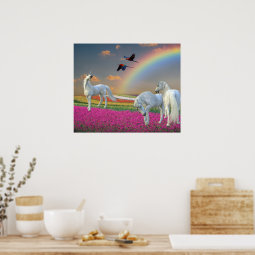 Beautiful Magical Unicorn Rainbow Flower Landscape Poster | Zazzle