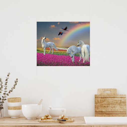 Beautiful Magical Unicorn Rainbow Flower Landscape Poster | Zazzle