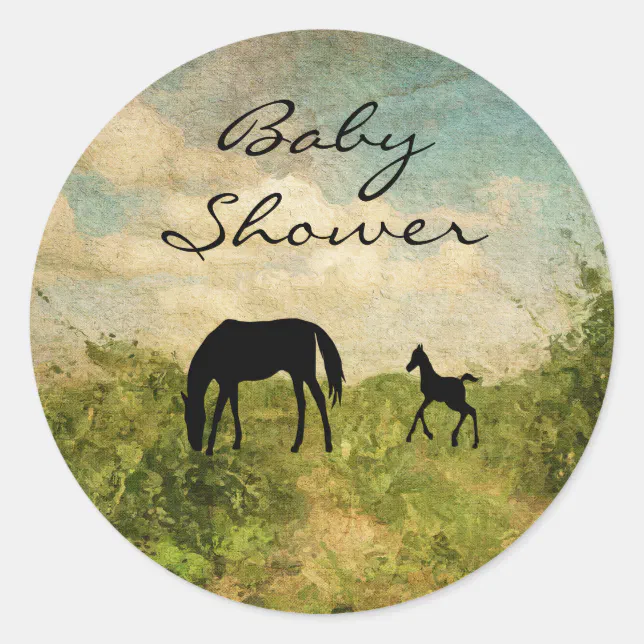 Beautiful Mare and Foal Horse Baby Shower Classic Round Sticker | Zazzle
