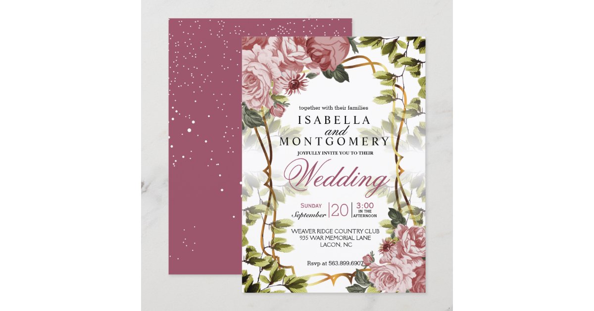 Beautiful Mauve Floral Wedding Invitation | Zazzle