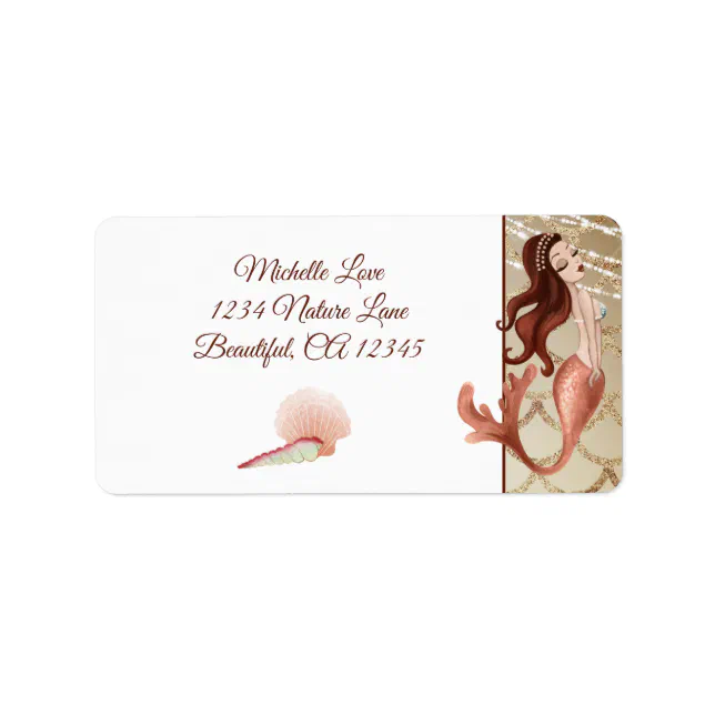 Beautiful Mermaid and Seashells Address Label | Zazzle