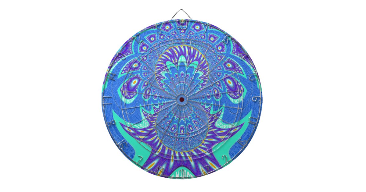 Beautiful Modern Cyan Blue batik Kaleidoscope Art Dart Board | Zazzle