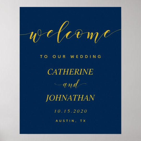 Beautiful Modern Navy Blue, Wedding Welcome Poster | Zazzle.com