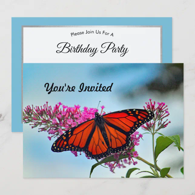 Beautiful Monarch Butterfly Photo Birthday Invitation | Zazzle