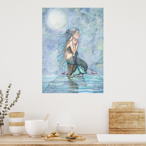 Beautiful Mother and Baby Mermaid Poster | Zazzle