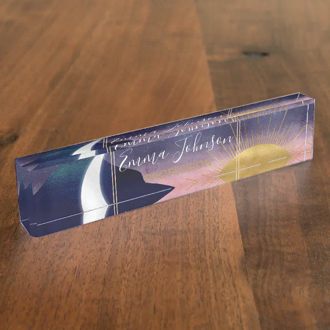 Beautiful Mountain River Moon Sunset Design Desk Name Plate | Zazzle