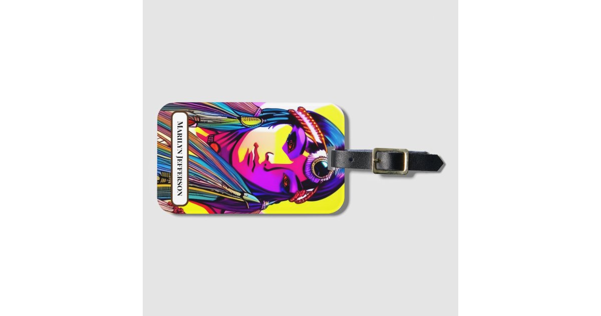 Beautiful Native American Woman. Editable name. Luggage Tag | Zazzle