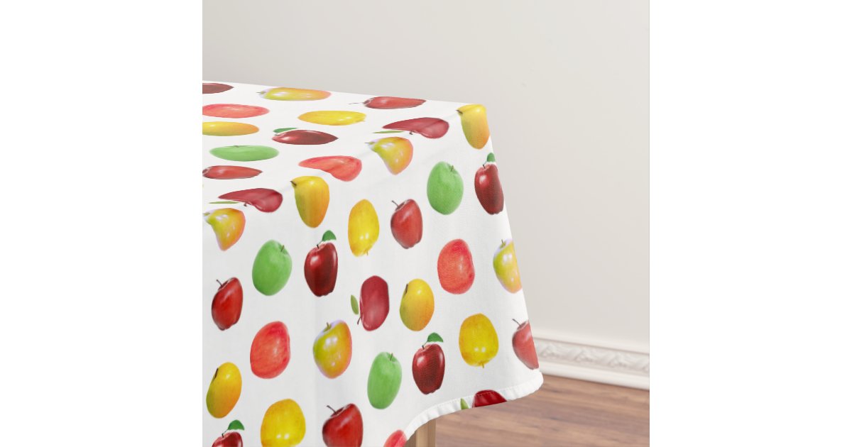 Beautiful Natural Colorful Apples on White Tablecloth | Zazzle