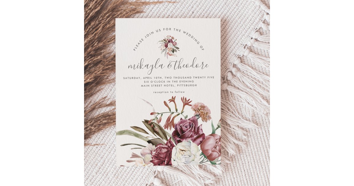 Beautiful Neutral Boho Floral Photo Invitation | Zazzle