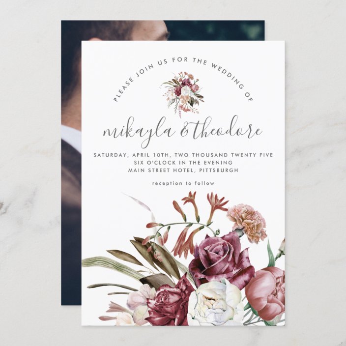 Beautiful Neutral Boho Floral Photo Invitation | Zazzle.com